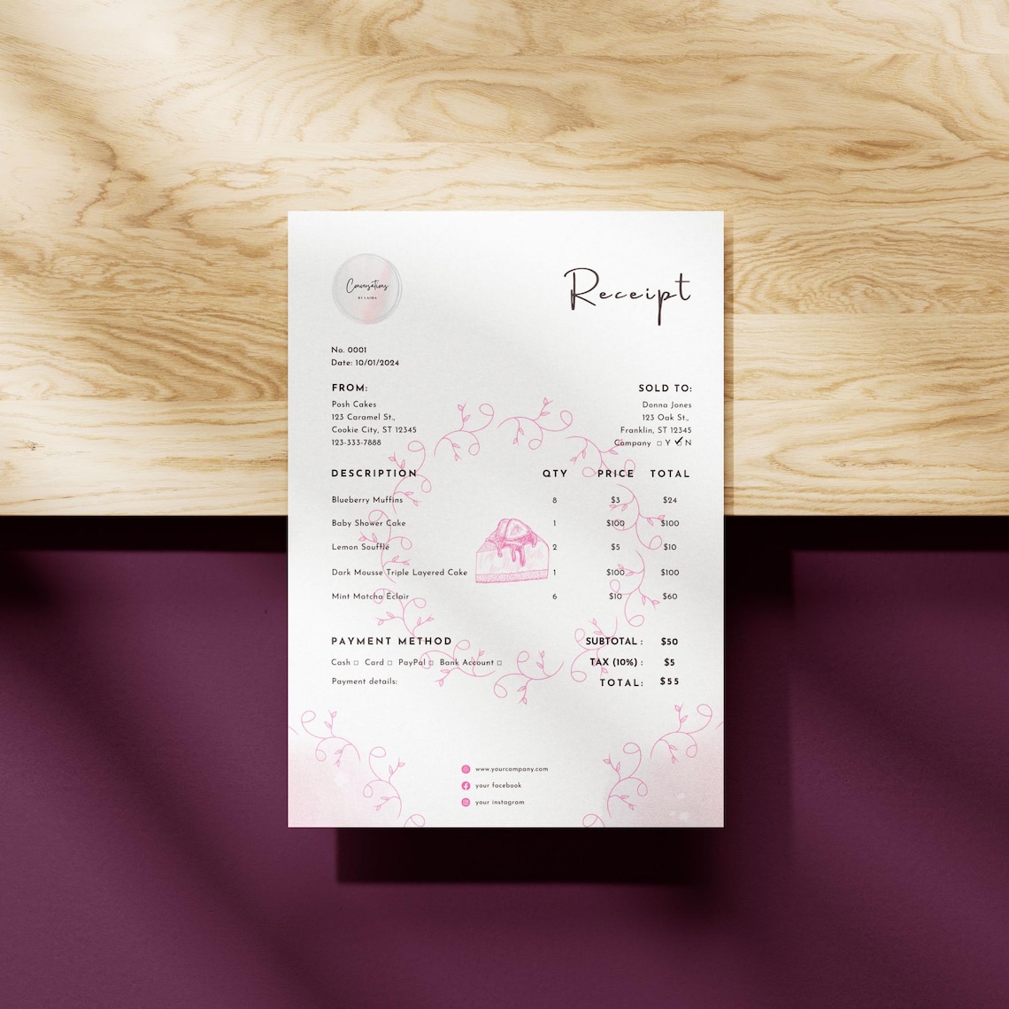 Bakery Receipt Editable Canva Template | Payment Receipt | Cake Shop ...