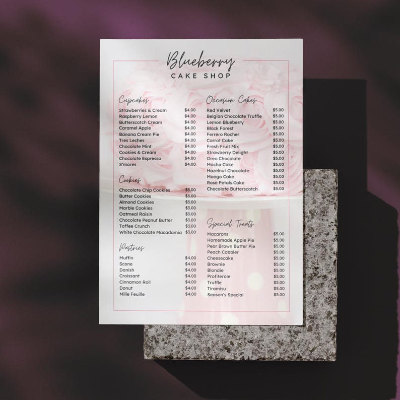 Cake Shop Price List Editable Canva Template | Menu, Pricing Sheet ...