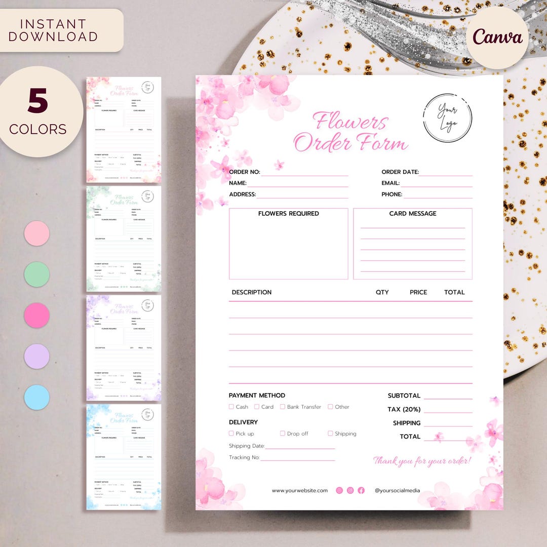 Florist Order Form, Flower Arrangement Client Consultation, Instant ...