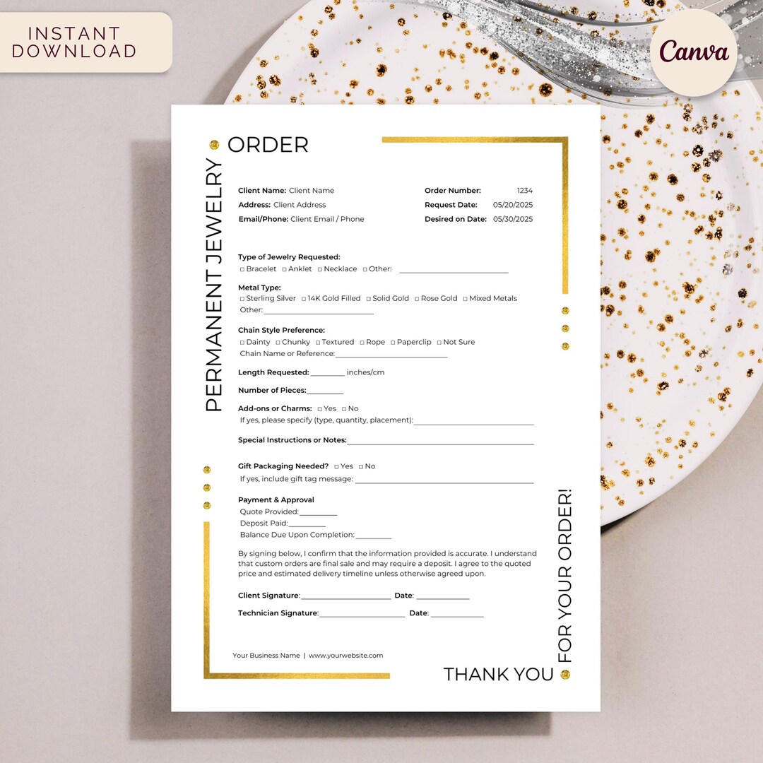 Permanent Jewelry Custom Order Form, Instant Download Editable Canva ...