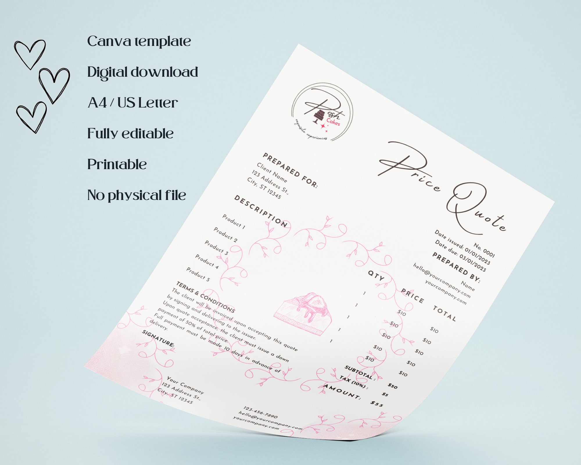 Bakery Price Quote Editable Canva Template Deluxe Bakery Collection ...