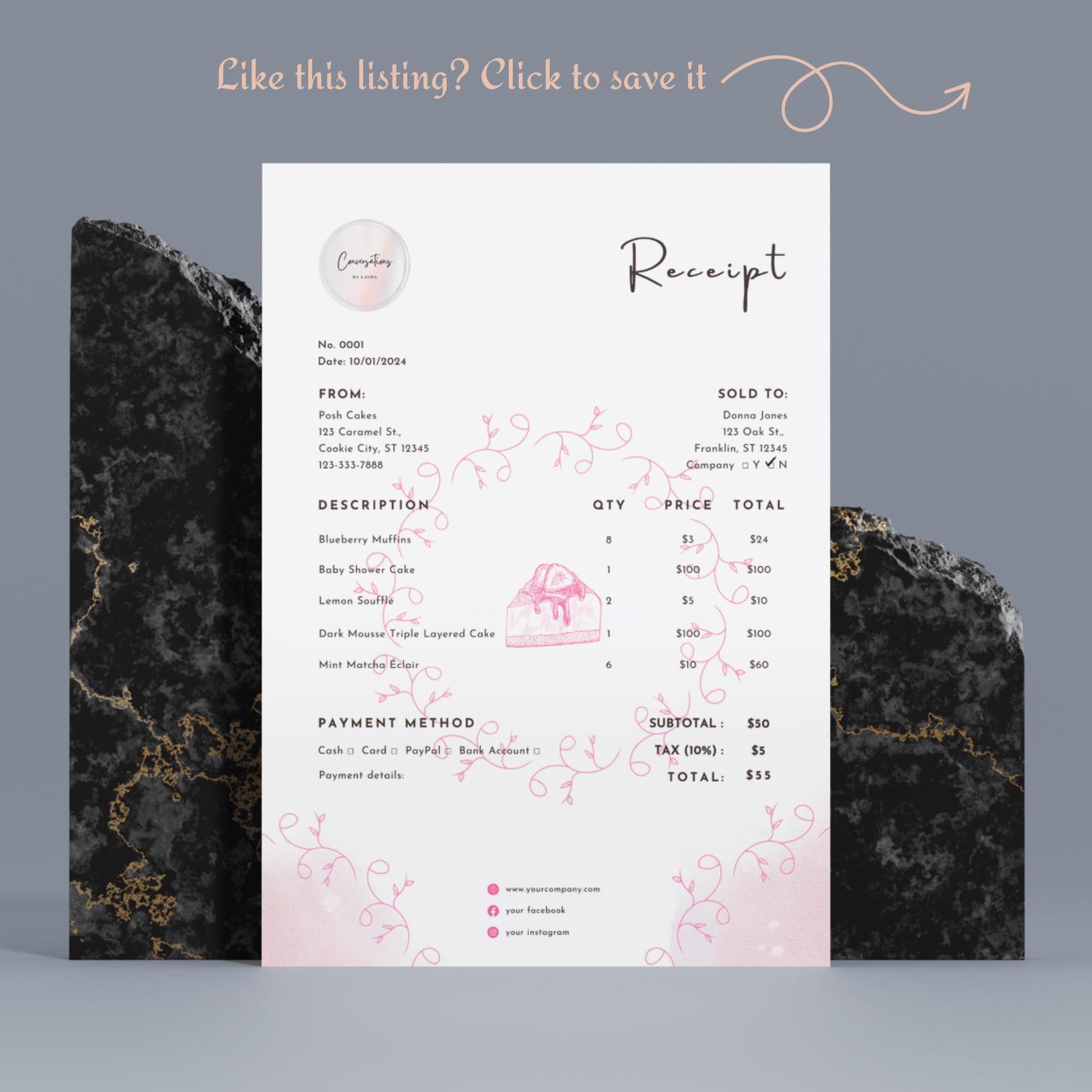 Bakery Receipt Editable Canva Template | Payment Receipt | Cake Shop ...