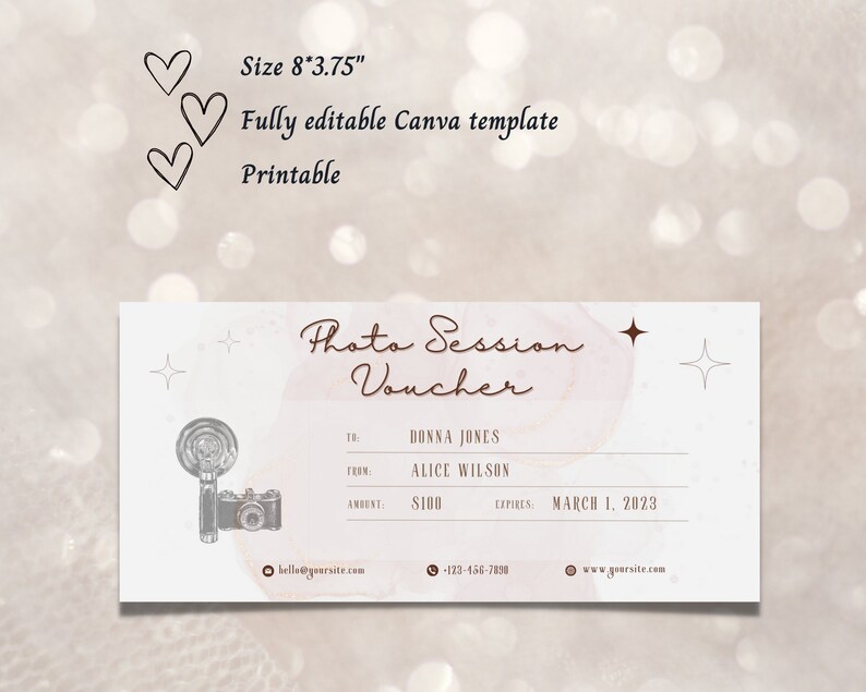Photo Session Gift Certificate Editable Canva Template Events, Family ...