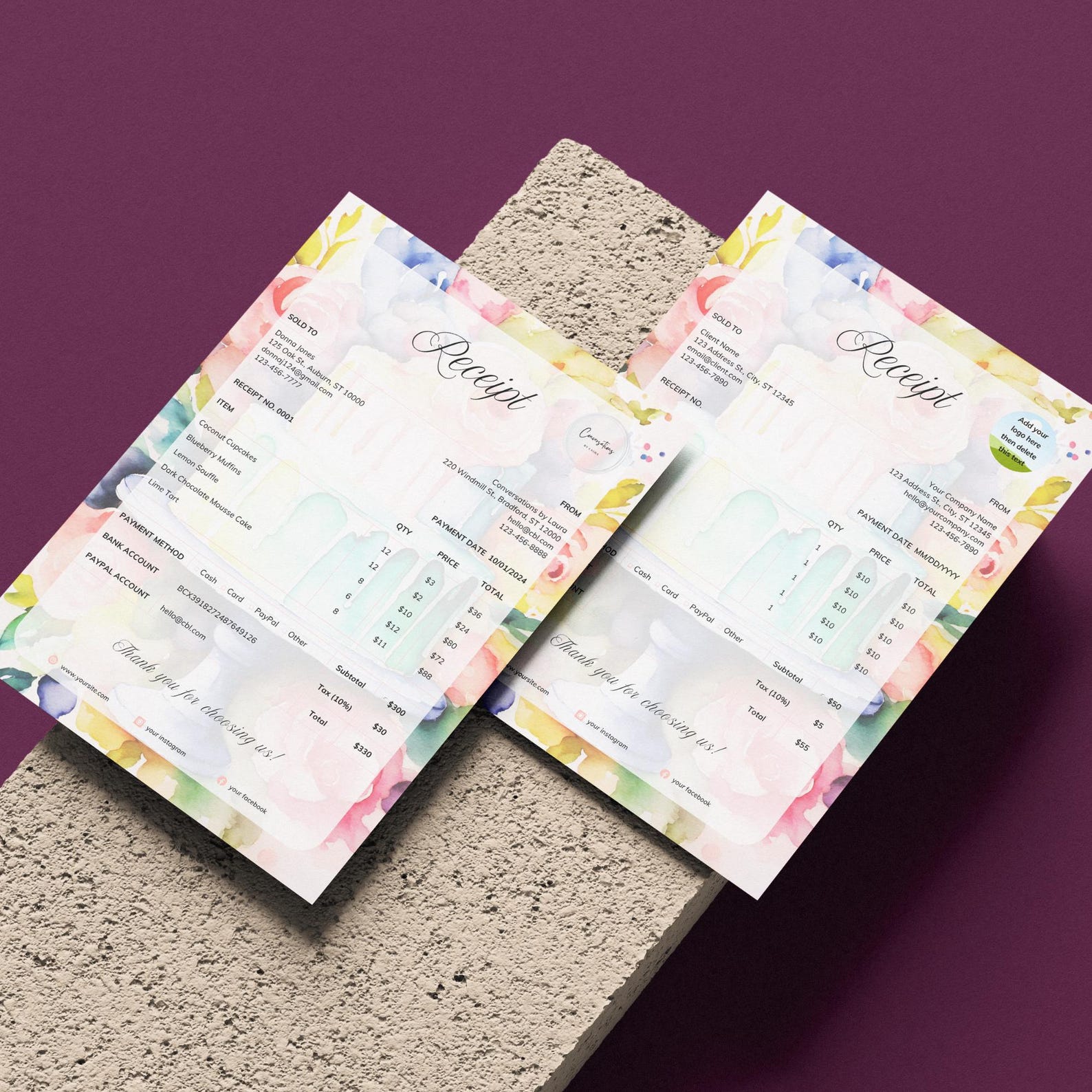Cake Shop Receipt Editable Canva Template | Bakery Receipt | Cake Shop ...