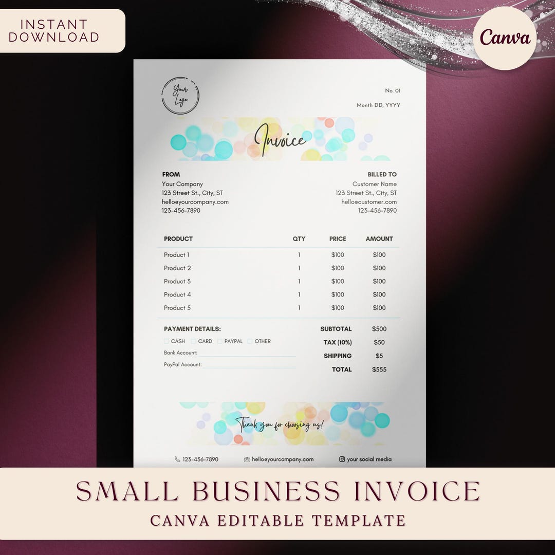 Invoice for Small Business, Artisan, Event Planner, Craft Business ...