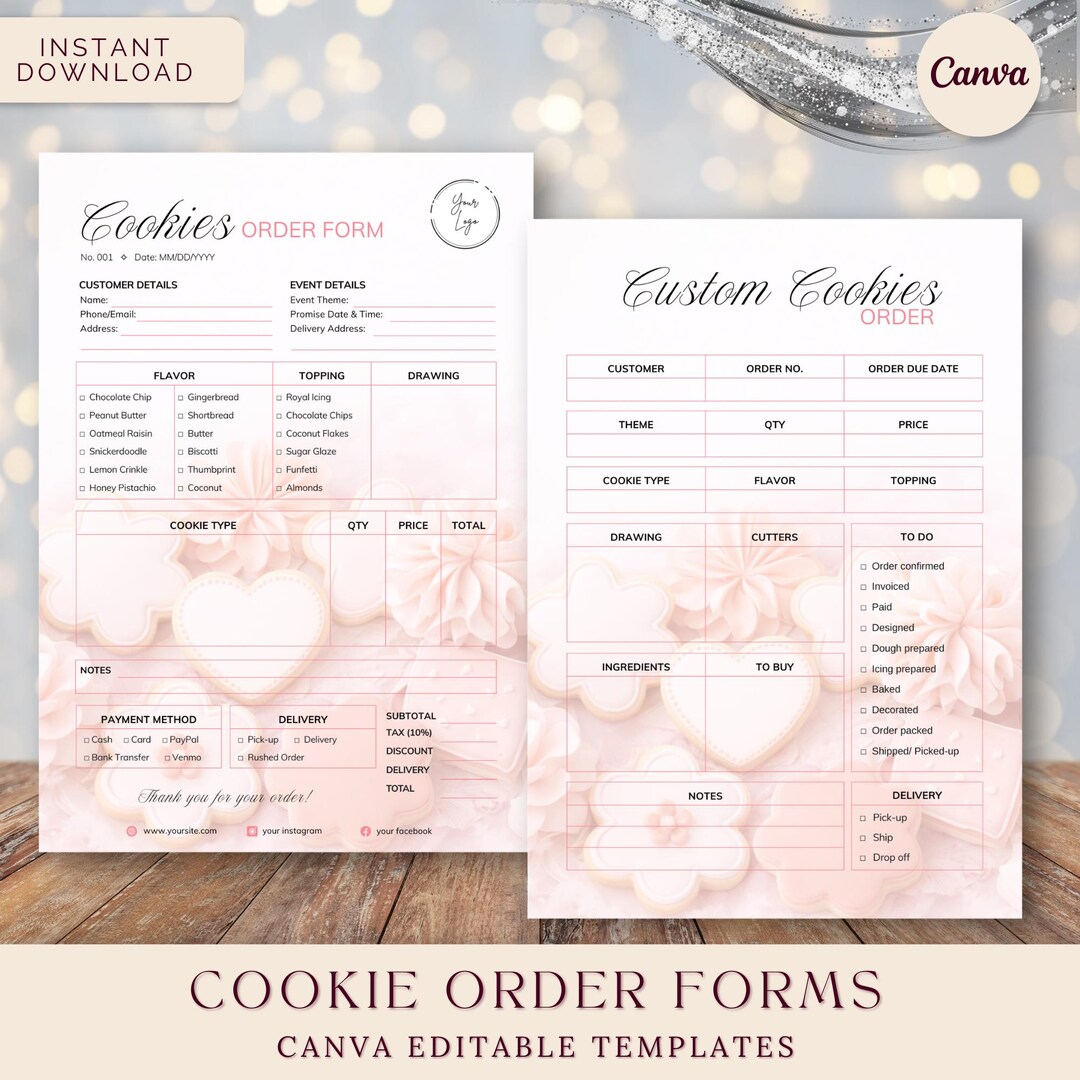 Cookie Order Forms, Bakery Cookie Orders, Instant Download Editable ...