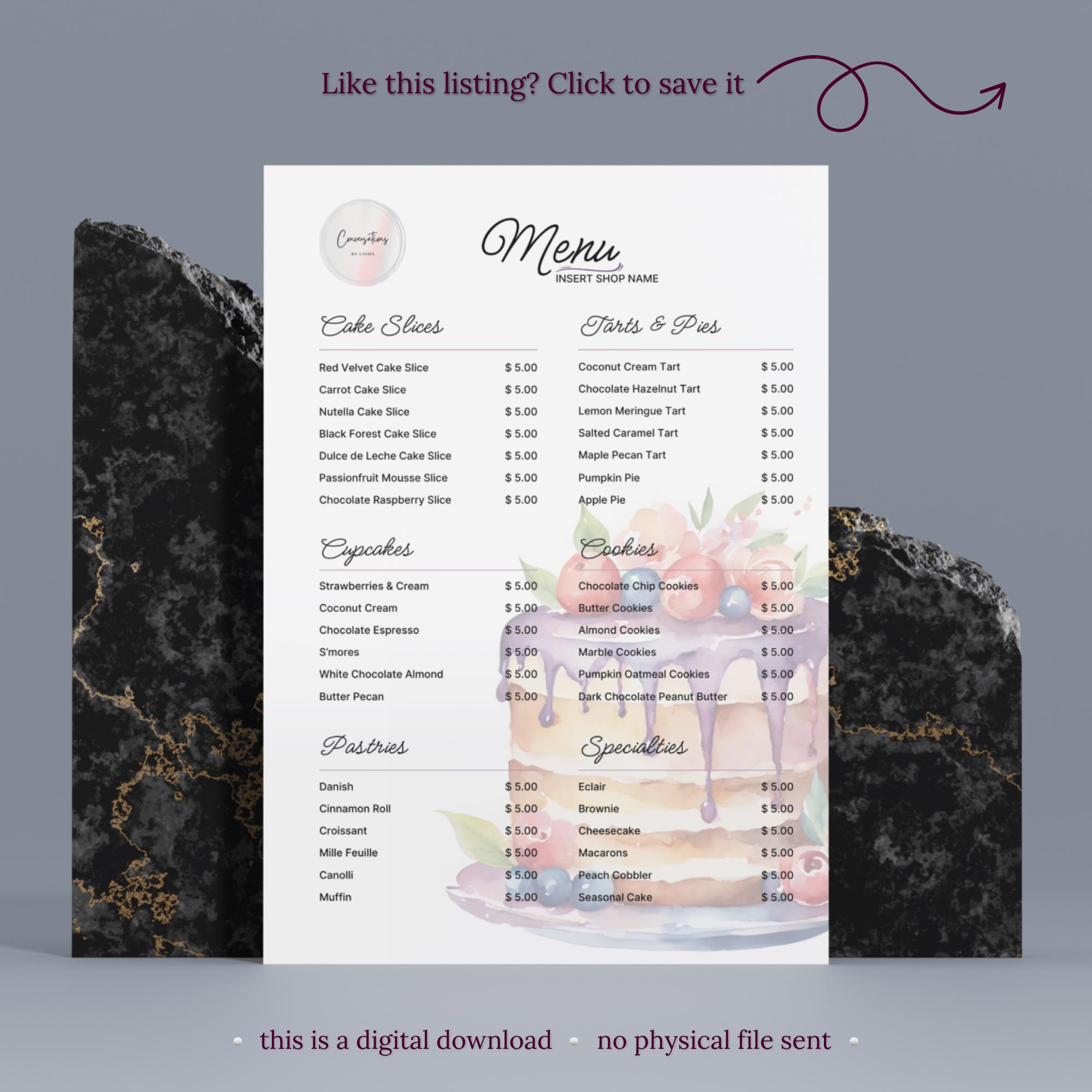 Cake Shop Price List, Cake Menu, Instagram Story Price List, Bakery ...