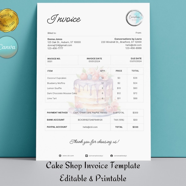Cake Invoice Template Canva - Etsy