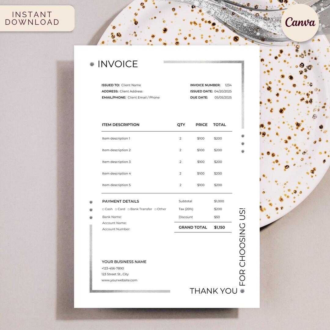 Business Invoice, Jewelry Boutique, Creative Business, Instant Download ...