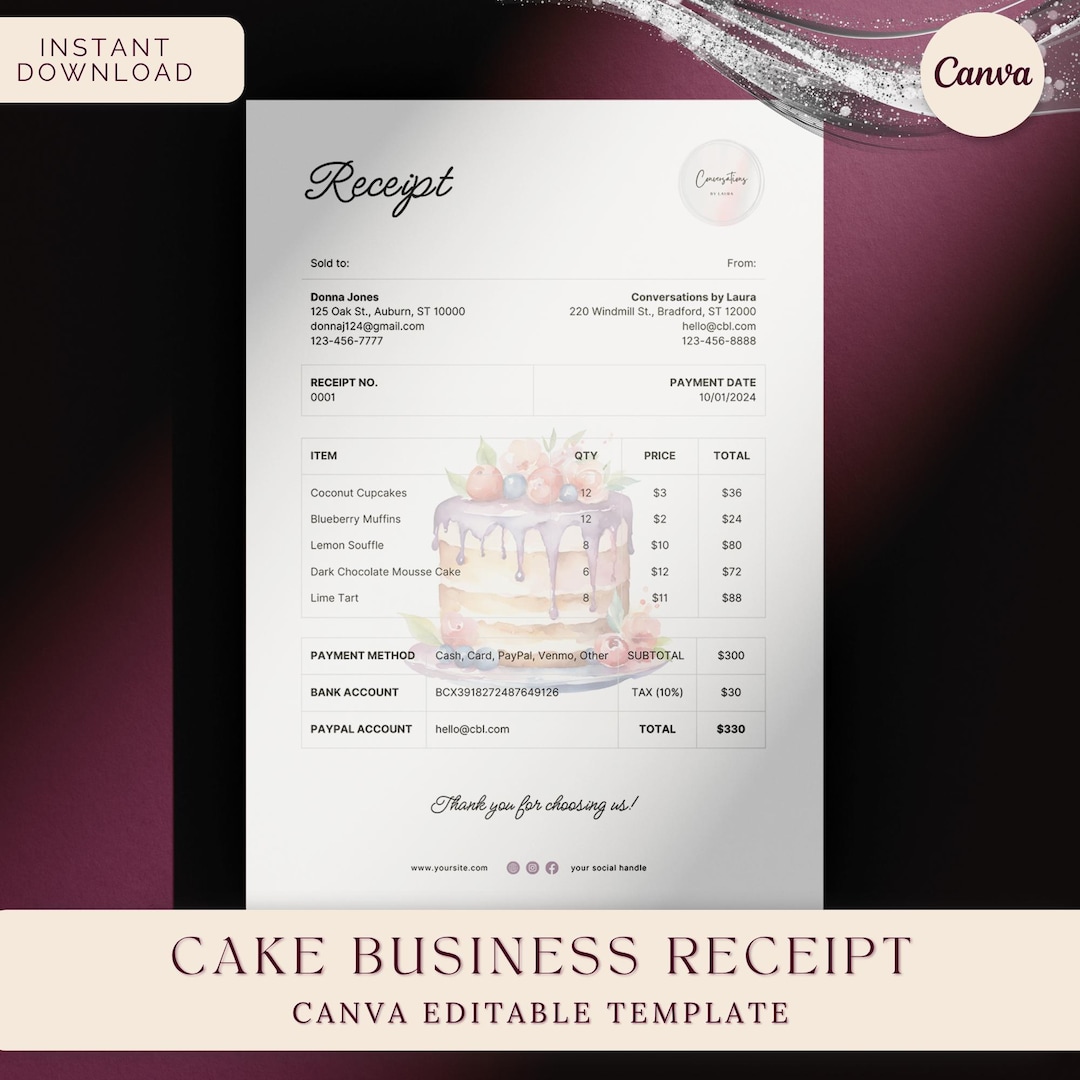 Cake Shop Receipt, Business Receipt, Bakery Receipt, Payment ...