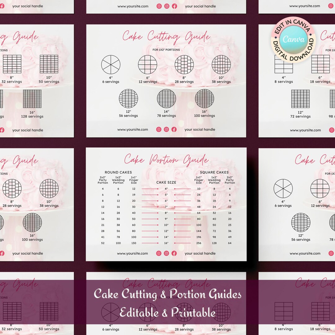 Cake Cutting Guides Canva Template | Cake Serving Guide | Cake Shop ...