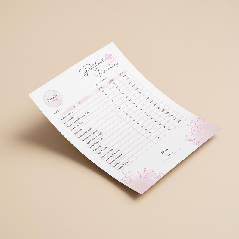 Inventory List Editable Canva Template | Cake Shop, Home Baking ...
