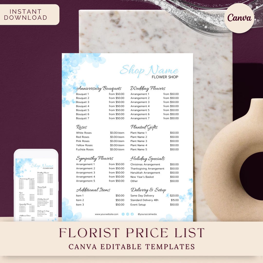 Flowers Price List, Florist Business Pricing Guide, Flower Shop Price ...