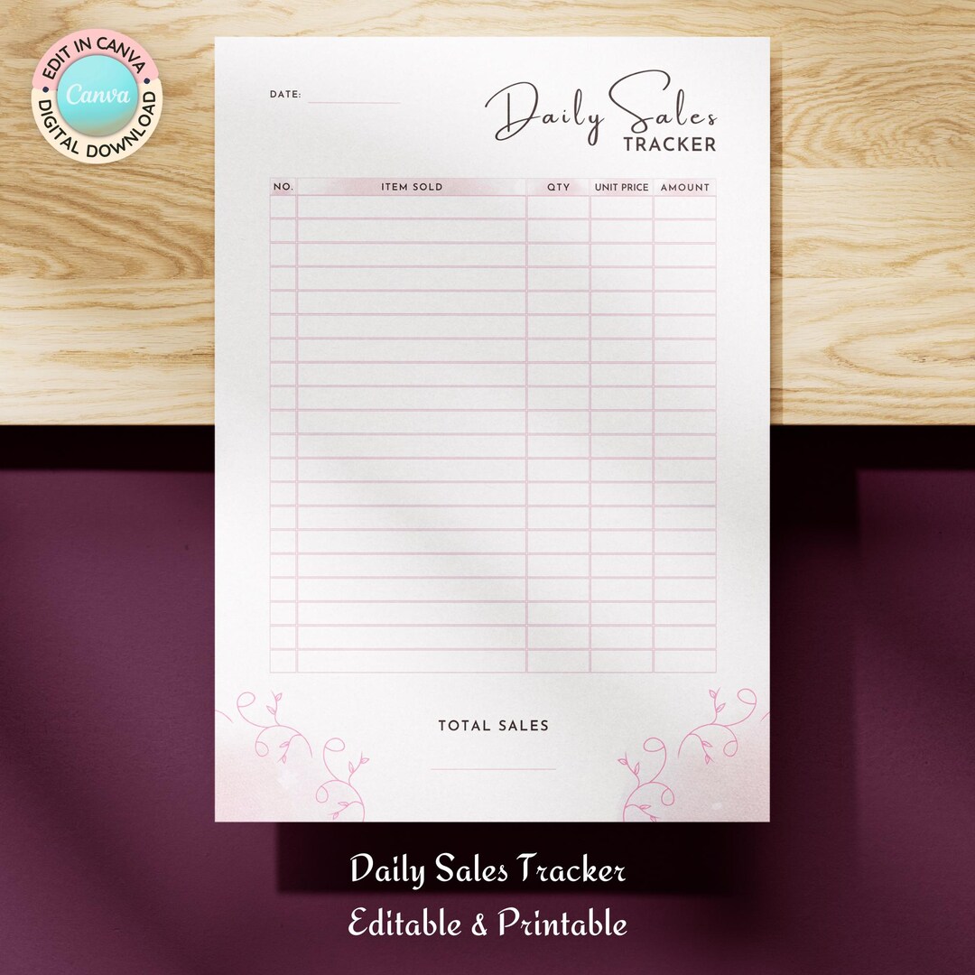 Printable Daily Sales Tracker Canva Template | Orders Log, Sales Report ...