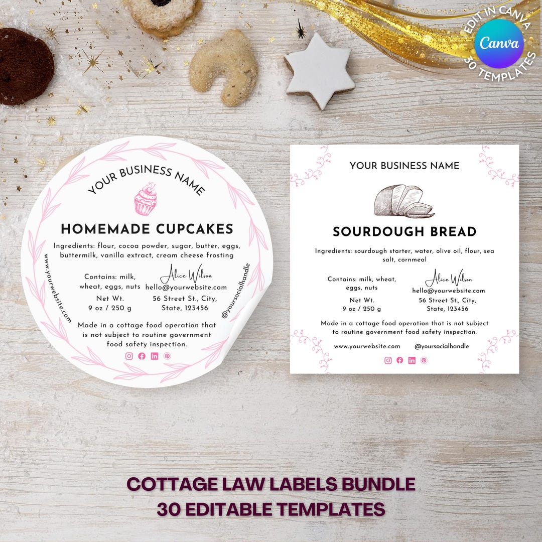 Cottage Law Bakery Labels Bundle, Cake Shop Ingredient Stickers ...