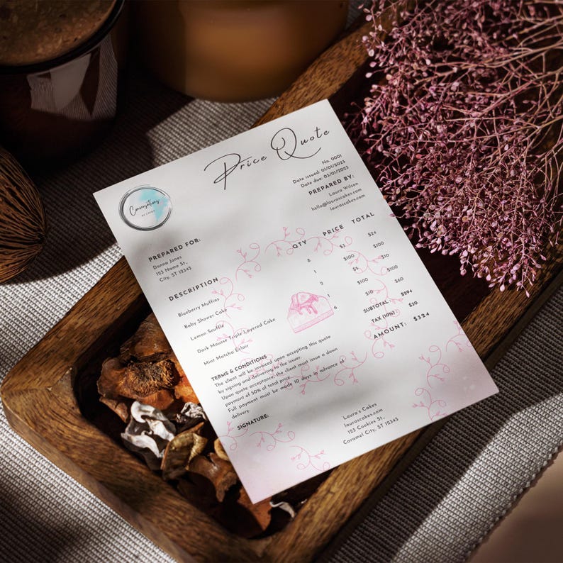 Bakery Price Quote Editable Canva Template | Cake Shop, Home Baking ...