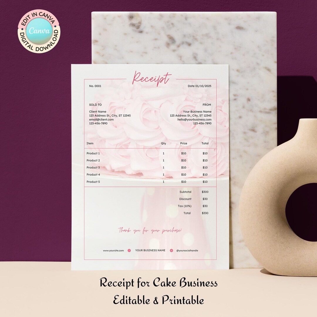 Cake Business Receipt Editable Canva Template | Bakery Receipt | Cake ...