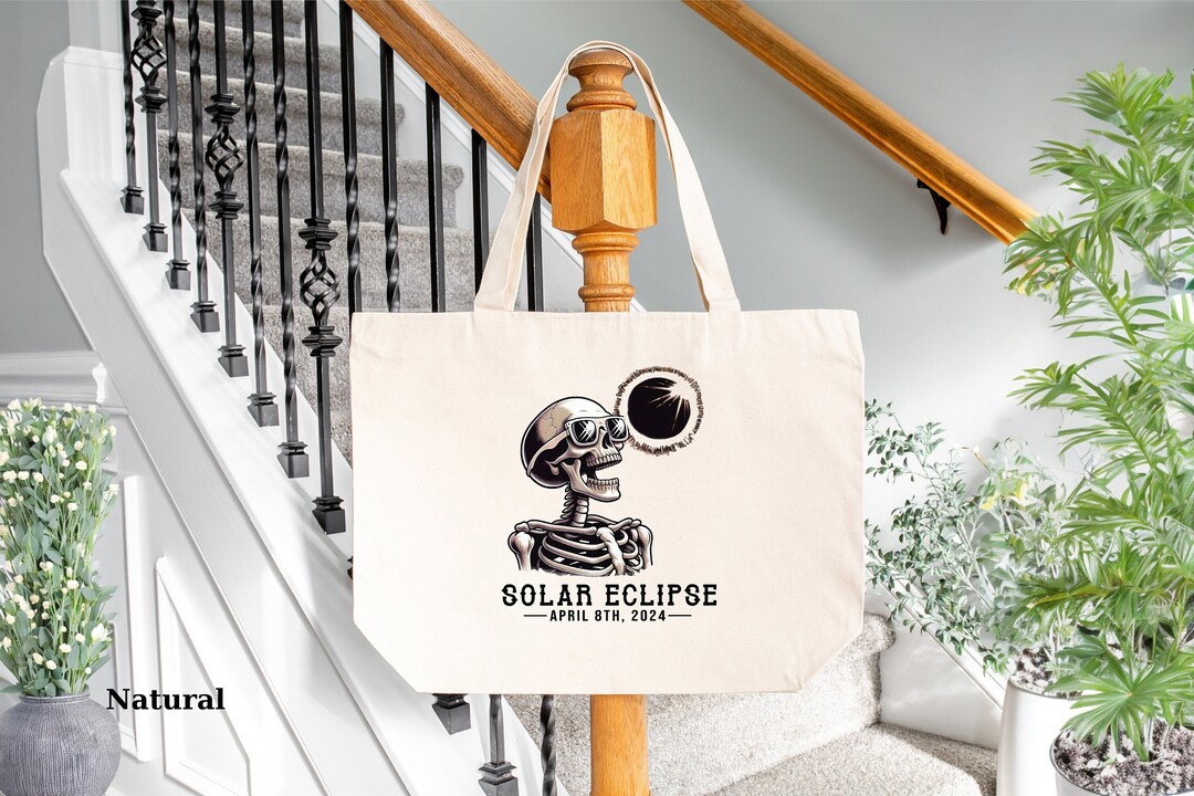 Solar Eclipse 2024 Skeleton Large Canvas Tote Bag, Solar Eclipse 2024 ...