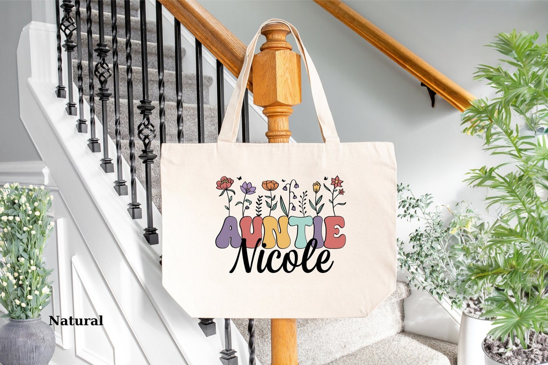 Personalized Auntie Floral Tote Bag: Custom Family Gift - Etsy
