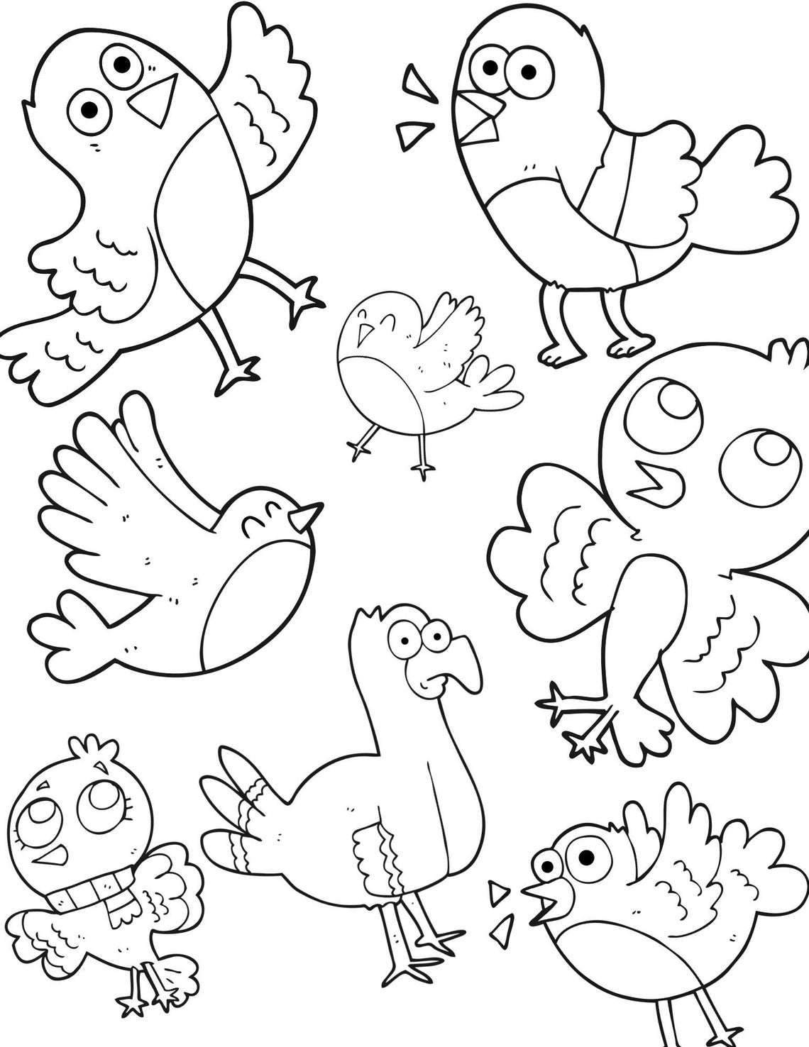 Random Funny Birdies Printable Coloring Page - Etsy
