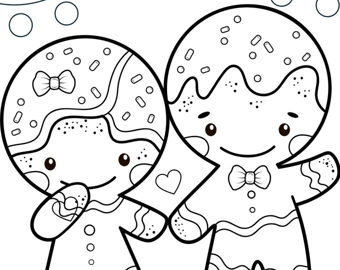 Gingerbread Couple Printable Coloring Page - Etsy