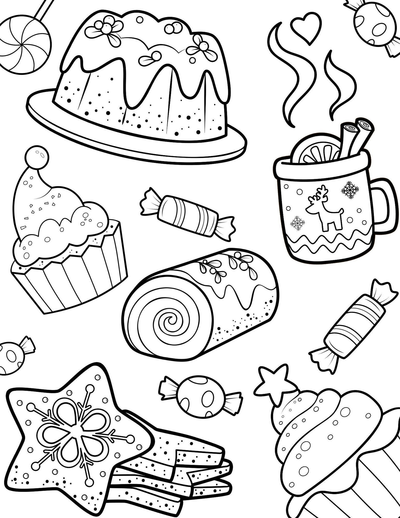 Christmas Foods - Printable Coloring Page - Etsy Canada