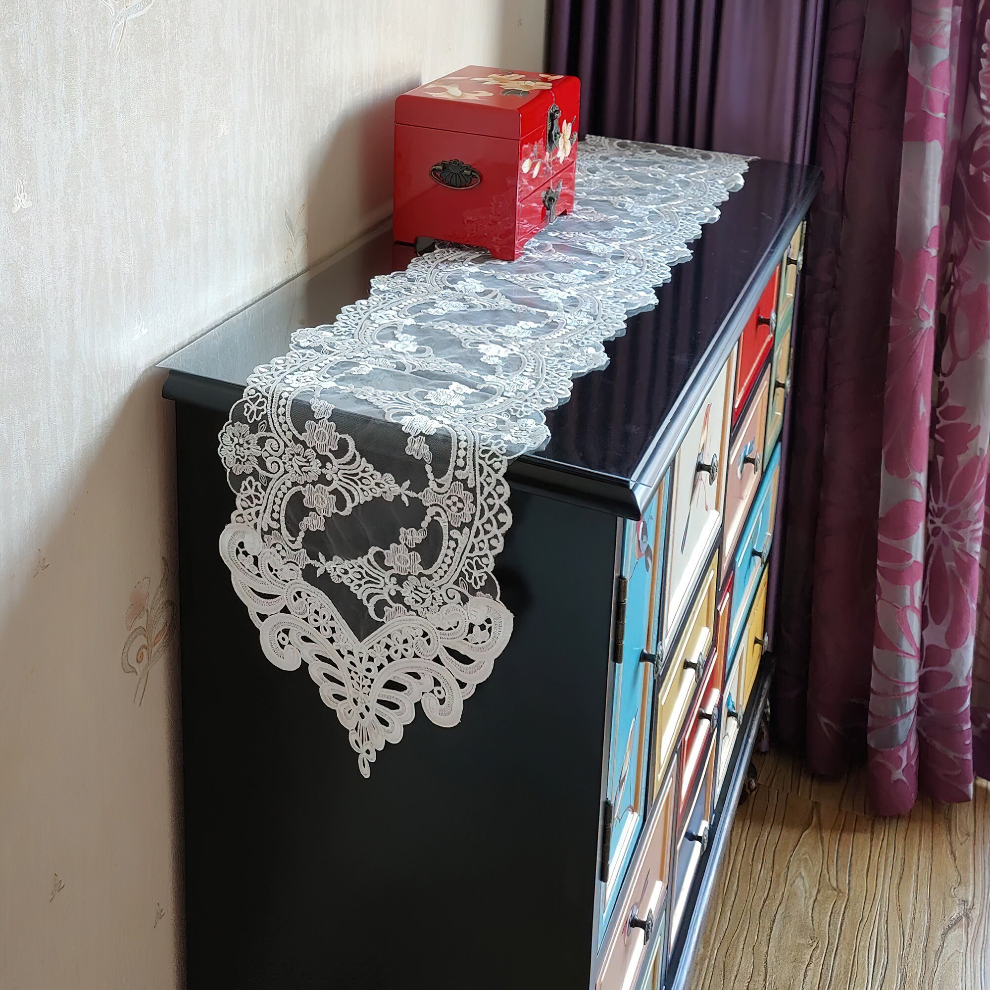 Rectangle Table Runner Embroidered Table Runners With Macrame Shabby ...