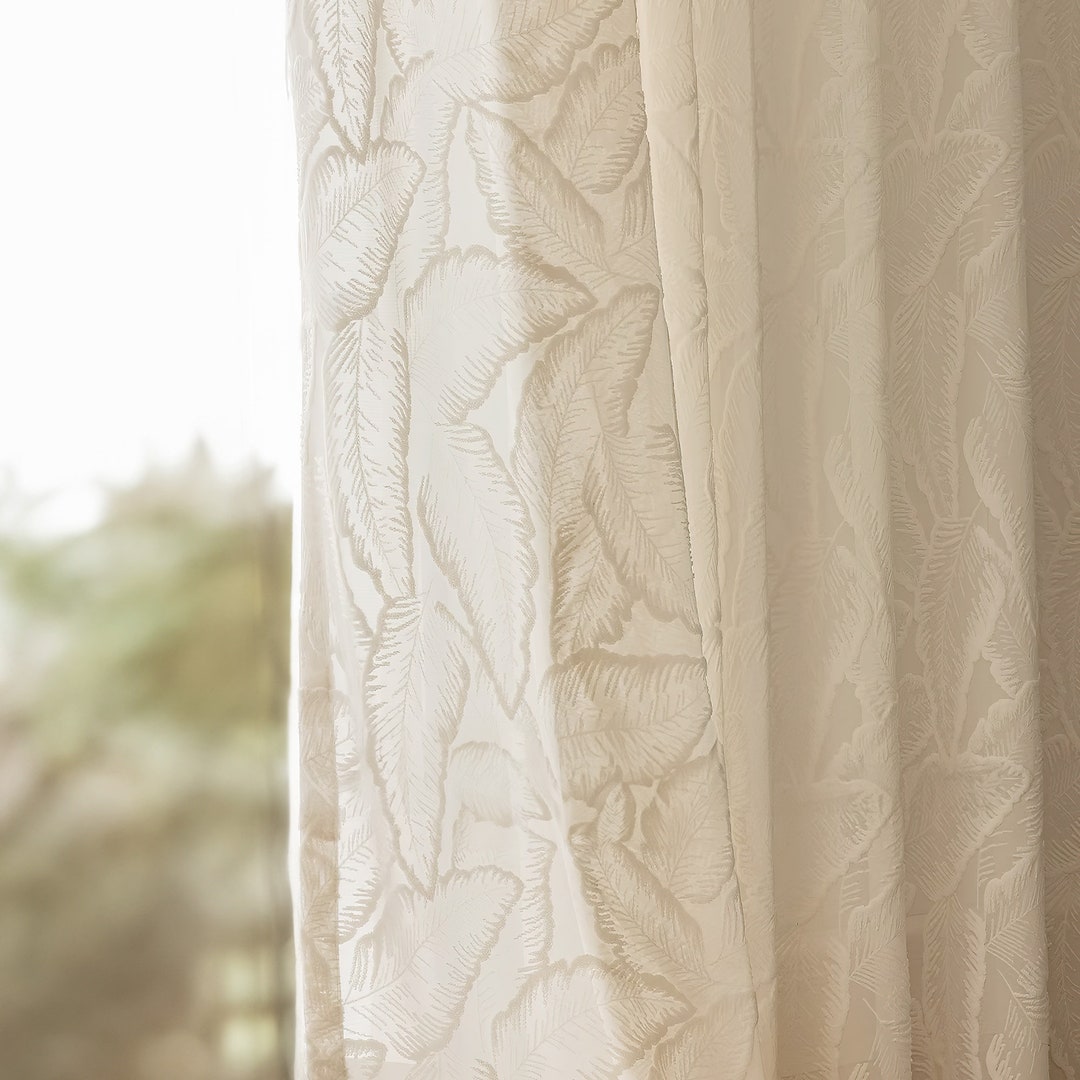 Nature Inspired Embossed Palm Leaf Curtain, Elegant Botanical Patterns ...