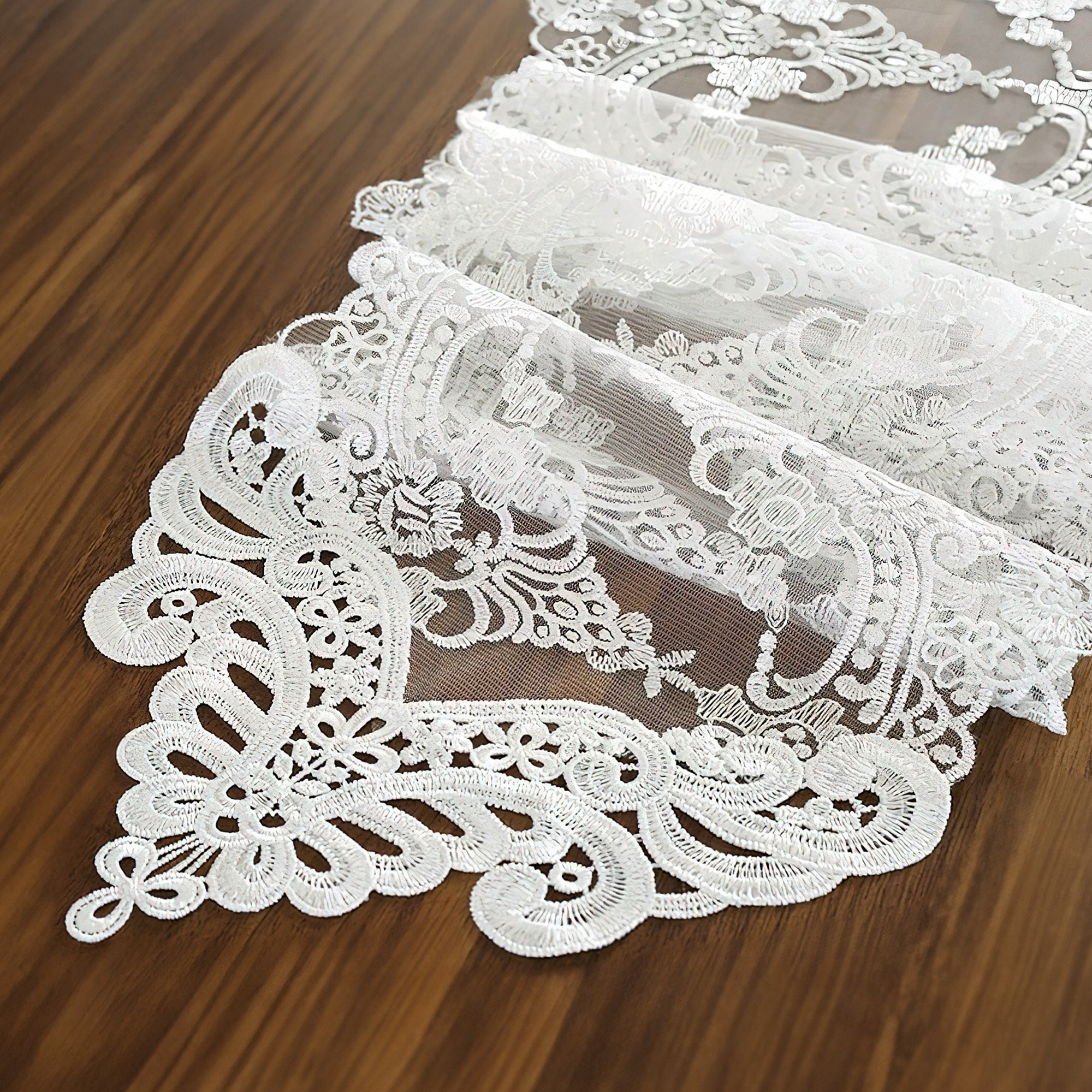 Rectangle Table Runner Embroidered Table Runners With Macrame Shabby ...