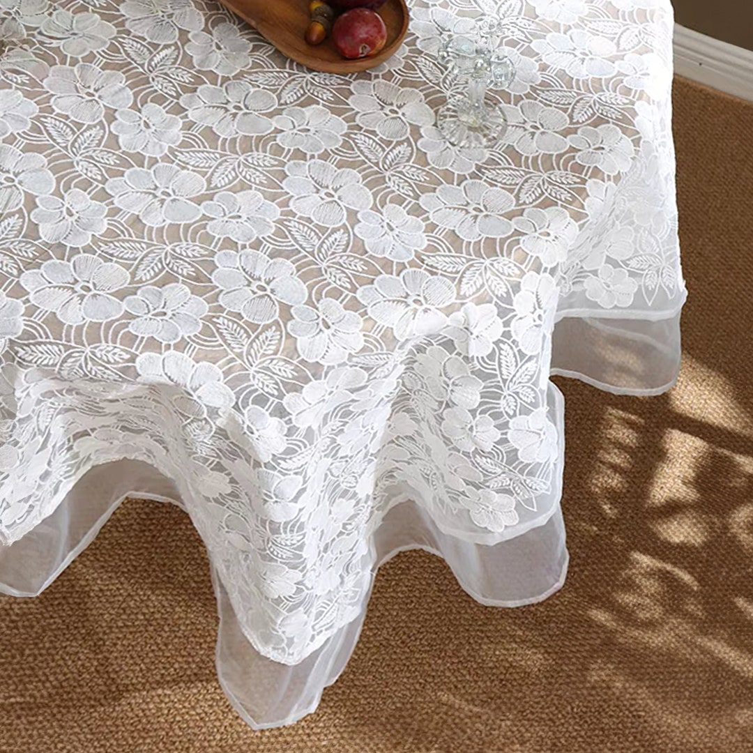Elegant Floral Lace Tablecloth, Romantic Embroidered Tablecloth With ...