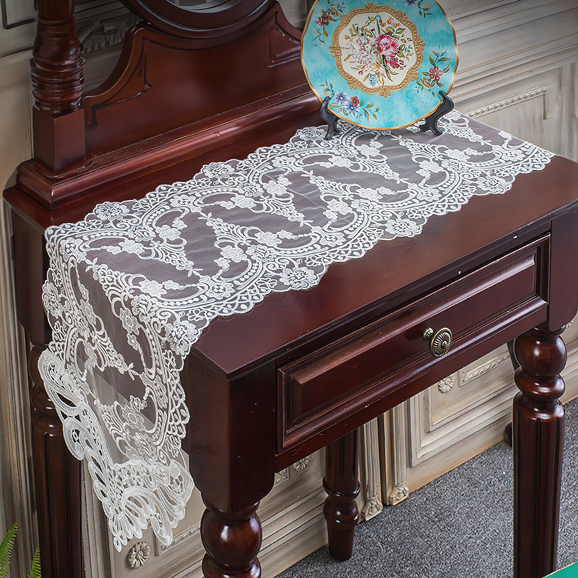 Rectangle Table Runner Embroidered Table Runners With Macrame Shabby ...