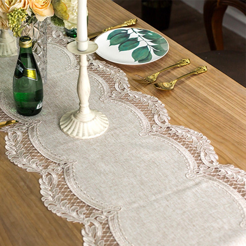 Embroidered Lace Table Runner Floral Lace Table Runner With Macrame ...