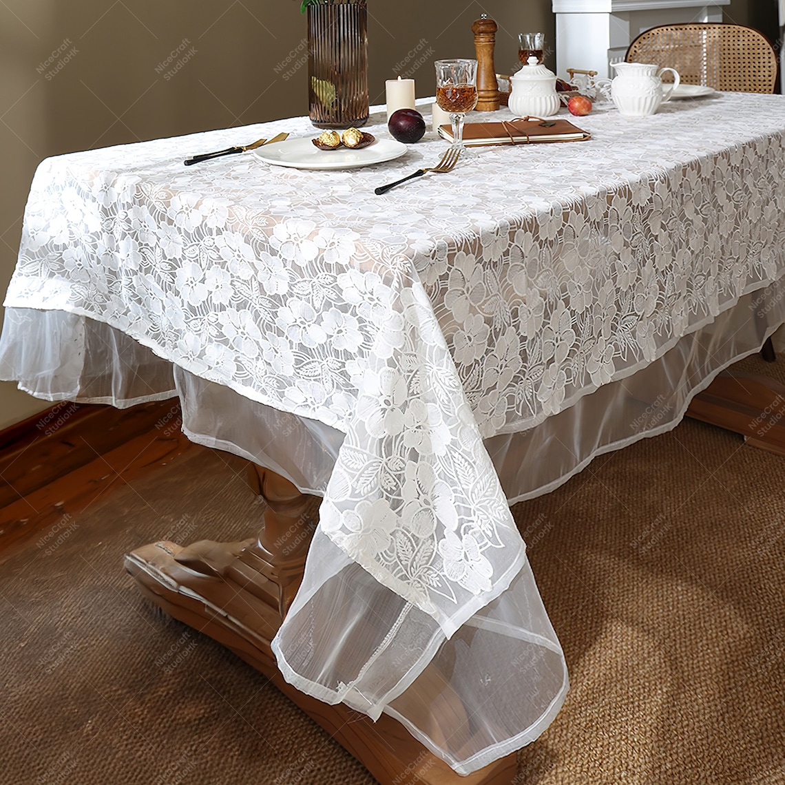 Elegant Floral Lace Tablecloth, Romantic Embroidered Tablecloth With ...