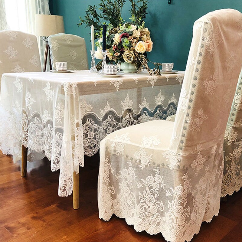 Floral Embroidered Lace Tablecloth: French Style Dining Table Cover - Etsy