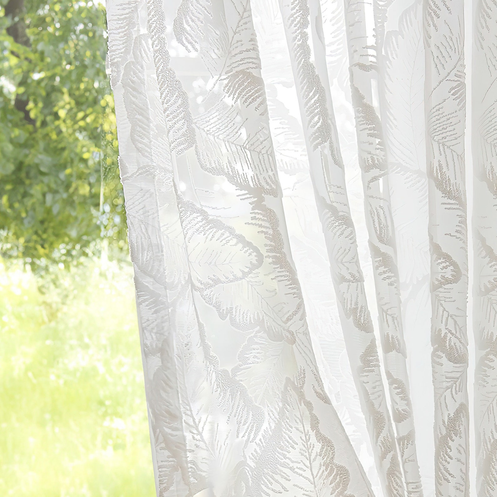 Nature Inspired Embossed Palm Leaf Curtain, Elegant Botanical Patterns ...