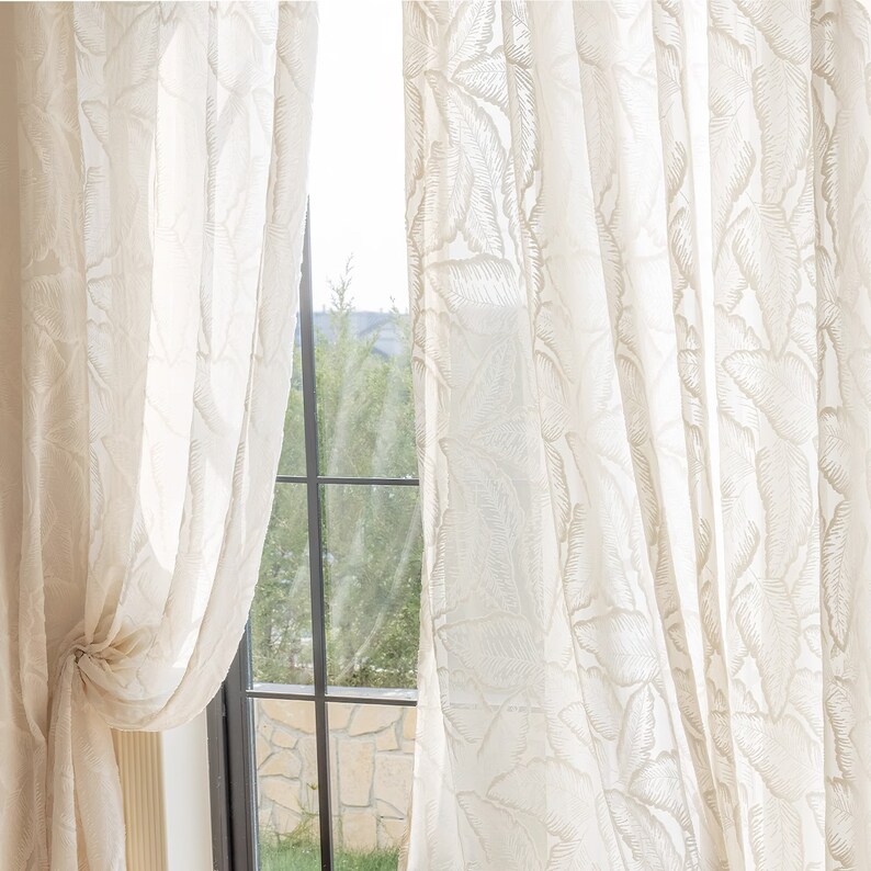 Nature Inspired Embossed Palm Leaf Curtain, Elegant Botanical Patterns ...