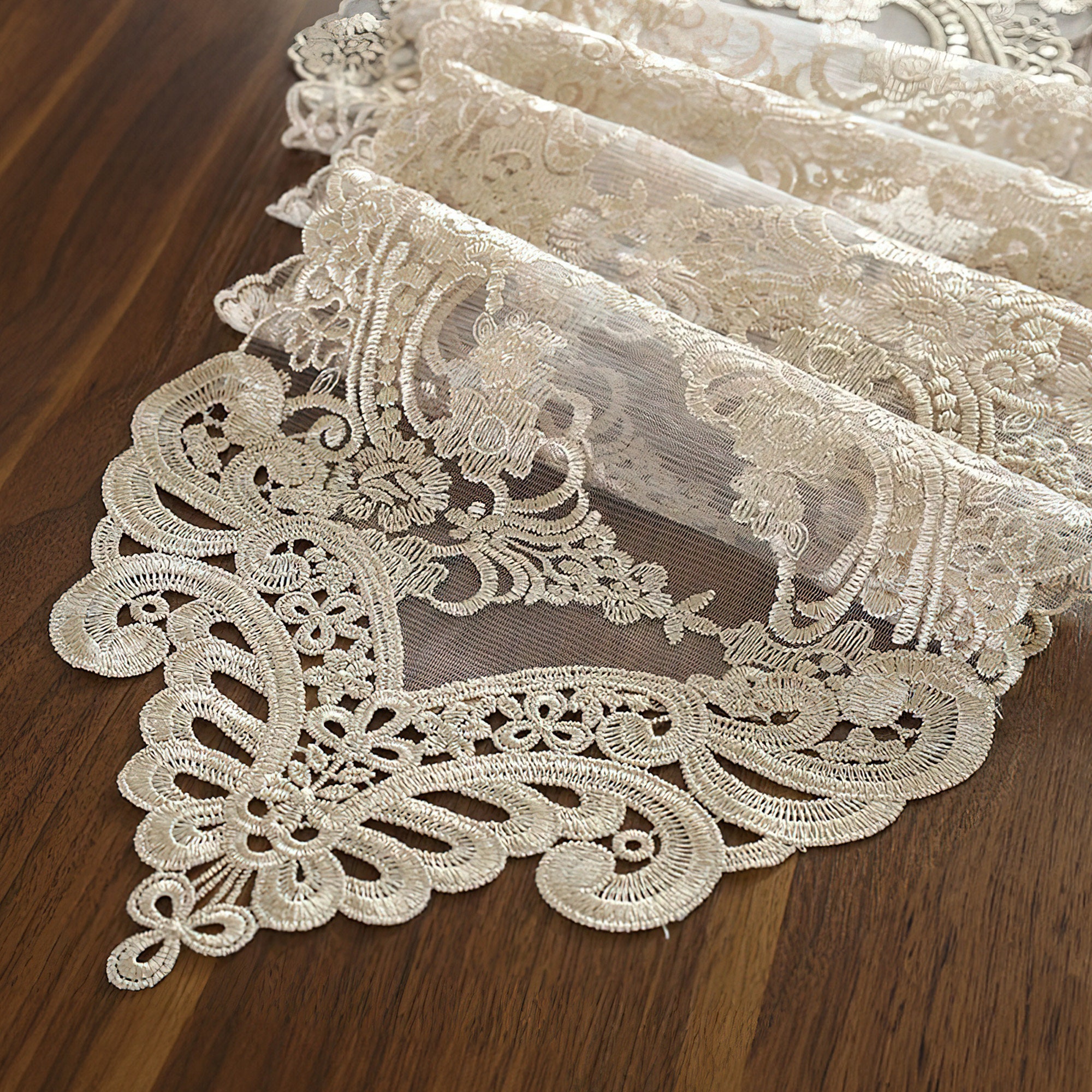 Rectangle Table Runner Embroidered Table Runners With Macrame Shabby ...