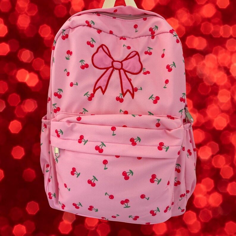 Cherry Cherries Bow Pink Back to School Backpack Sorority Kindergarten ...