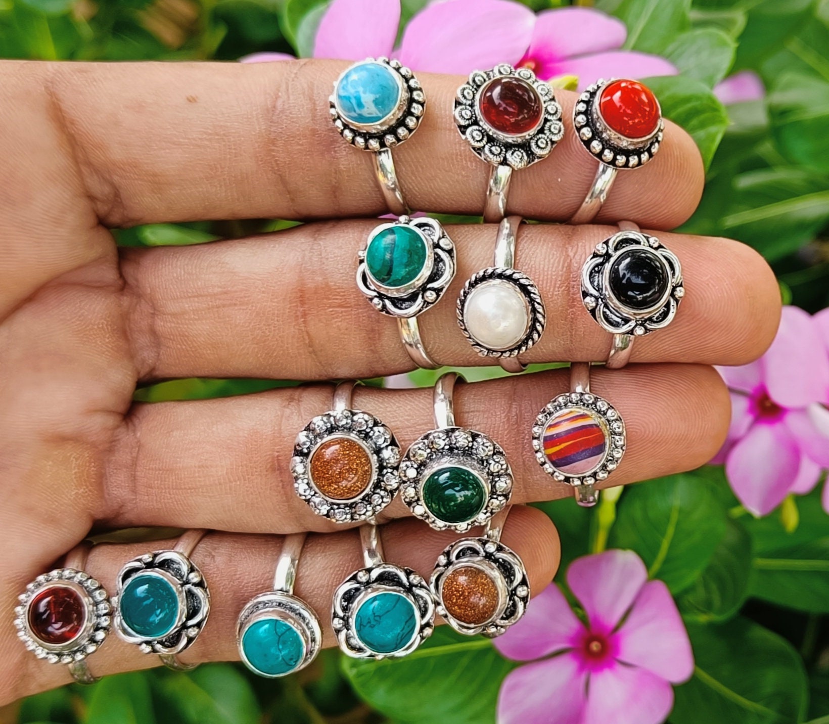 AA Turquoise Multi Gemstone Rings Wholesale Lot 925 - Etsy