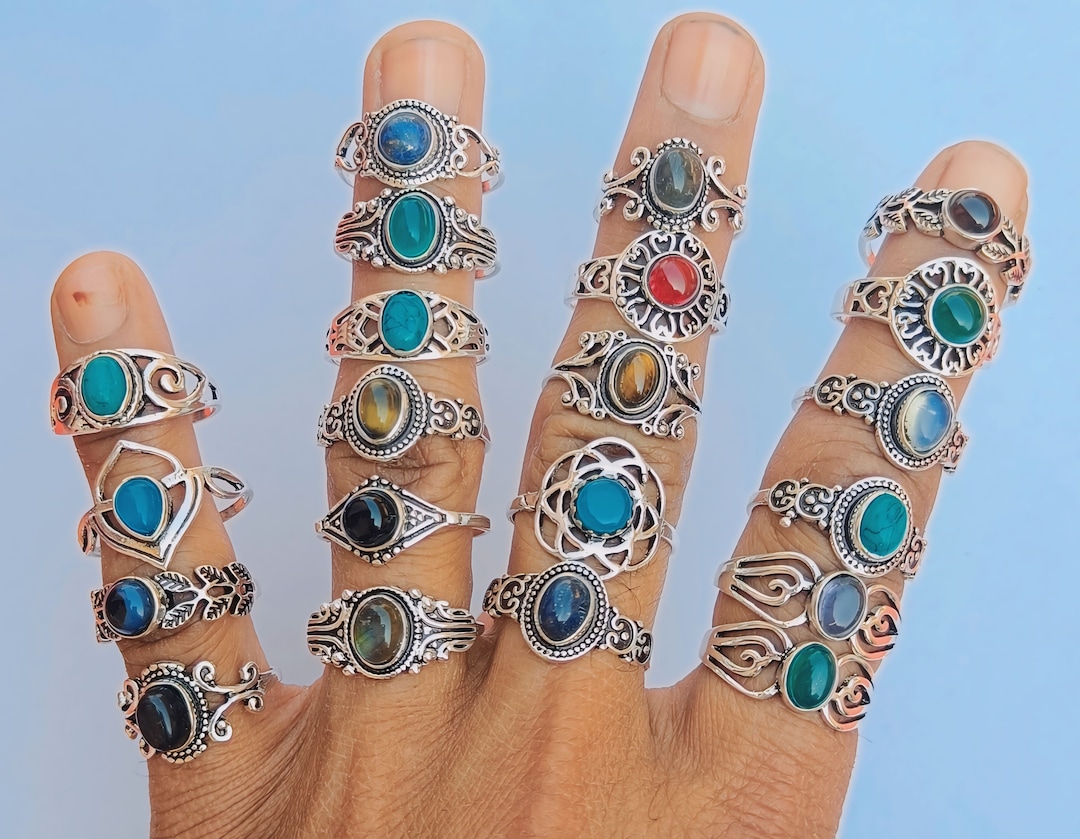 Beautiful Assorted Gemstone Rings Wholesale Lot, 925 Sterling Silver ...