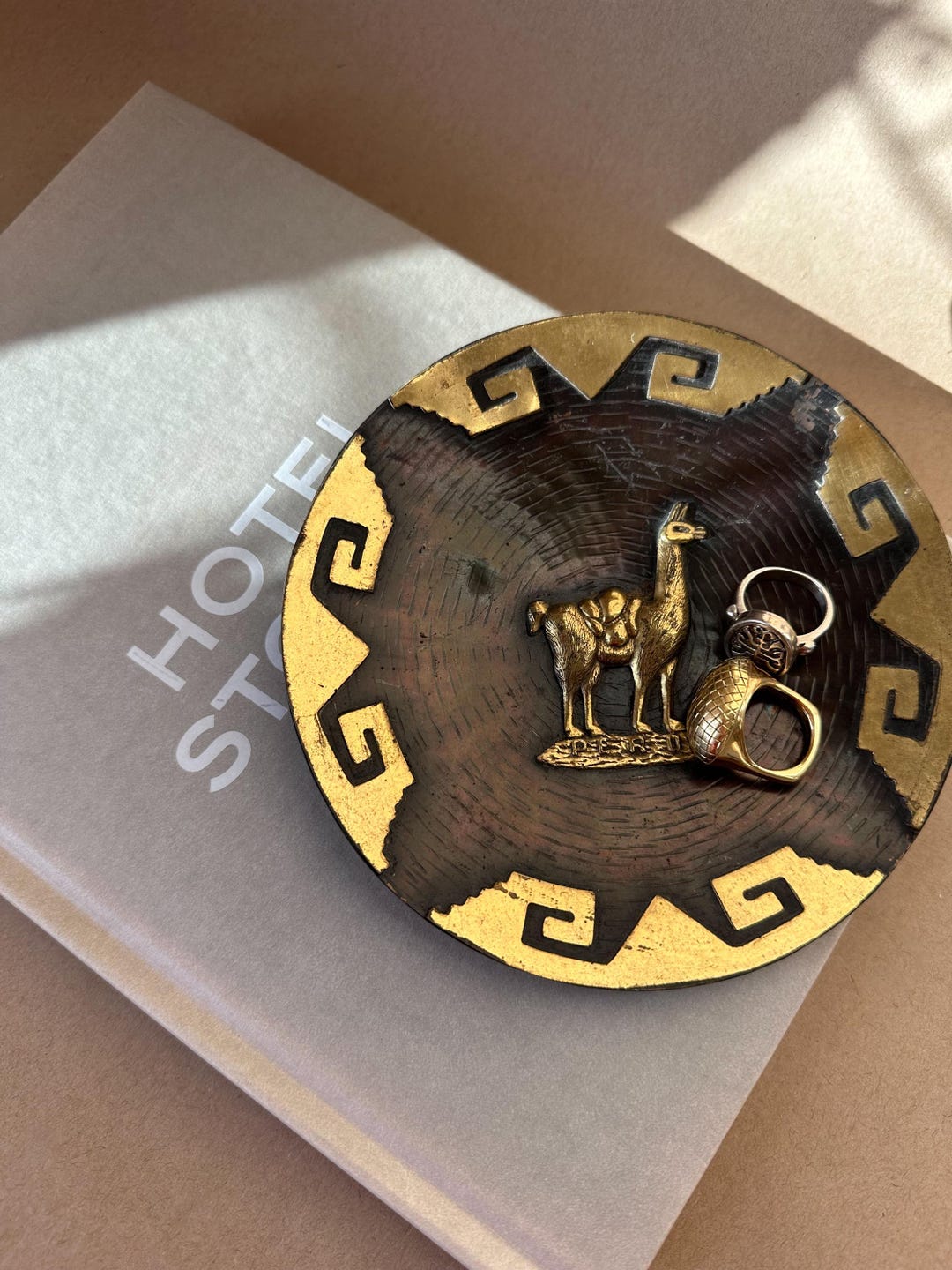 Vintage Souvenir South American PERU Folk Art Brass Llama Trinket Dish ...