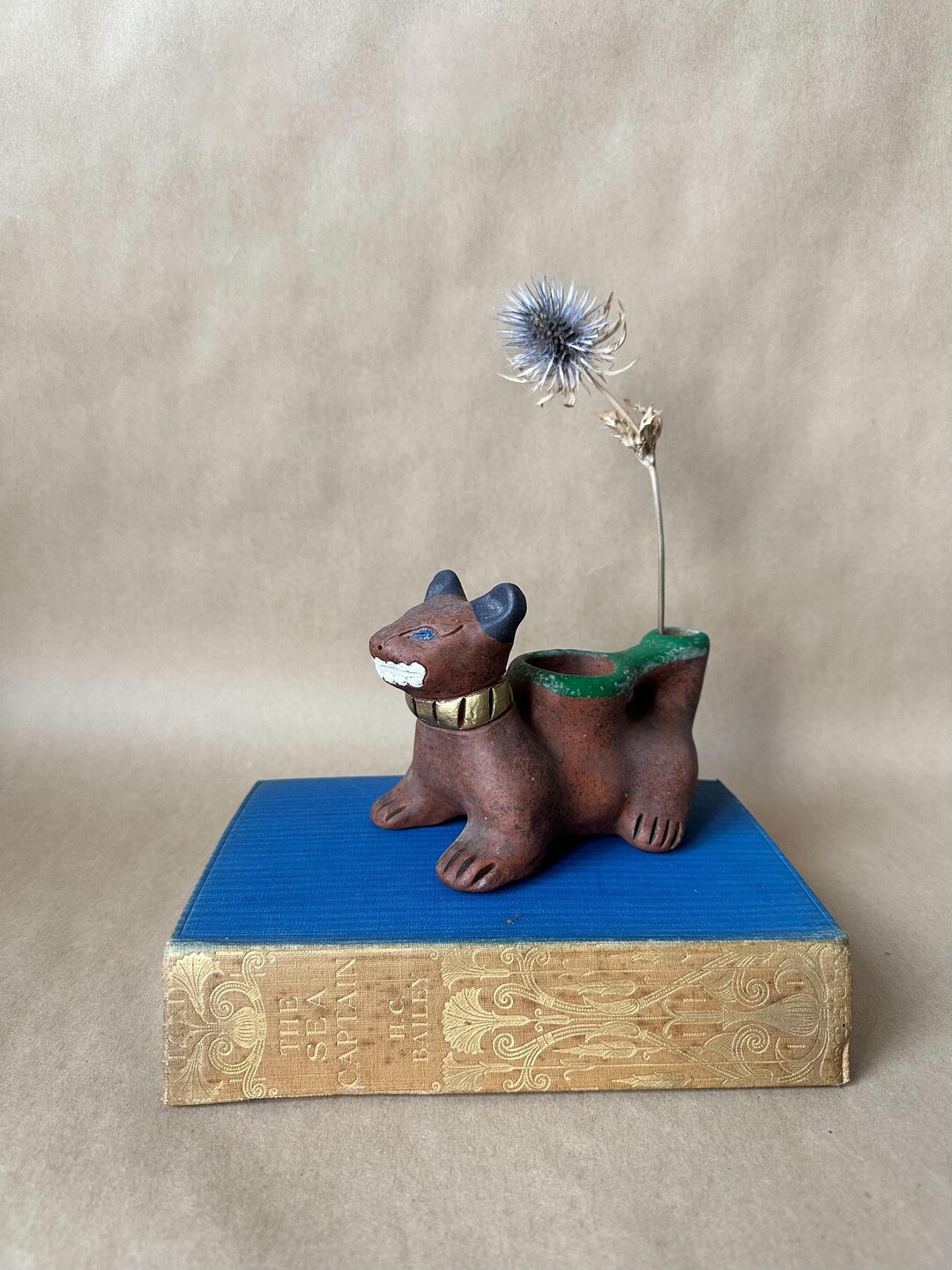 Vintage Colima Maya Cat Painted Terracotta Vessel / Vase, Made in ...