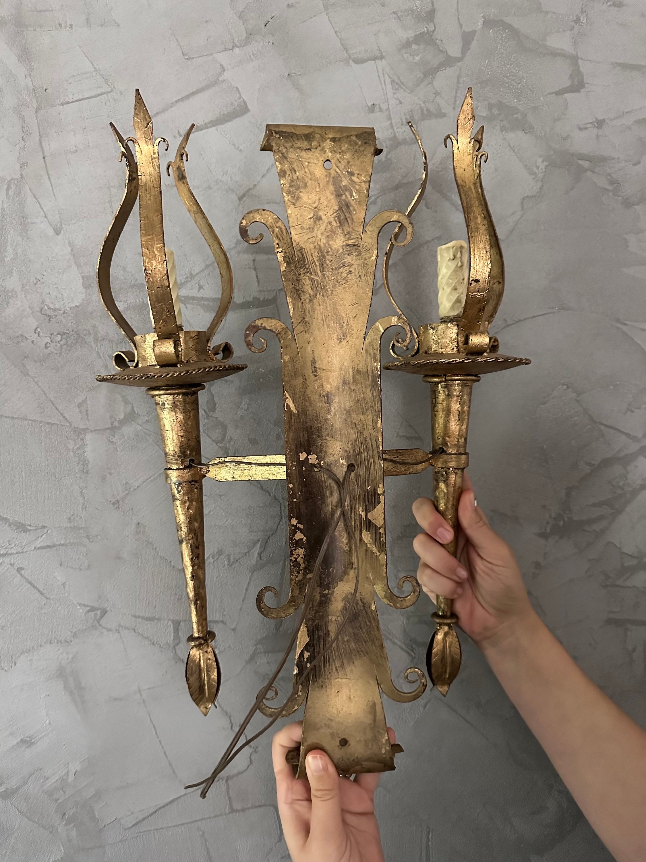 Vintage Neoclassical Spanish Revival Gothic Hammered Metal Gilt Wall ...