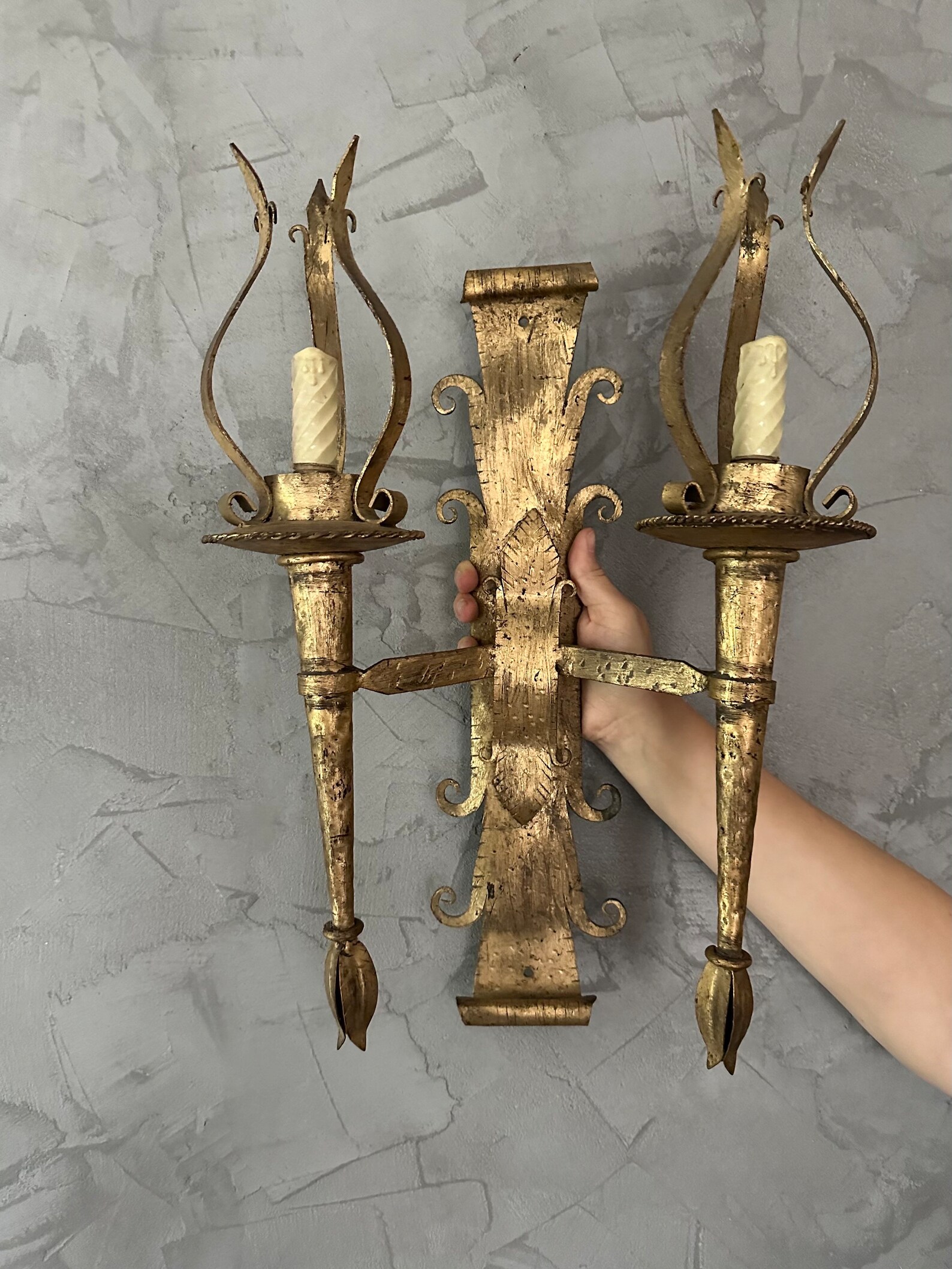 Vintage Neoclassical Spanish Revival Gothic Hammered Metal Gilt Wall ...