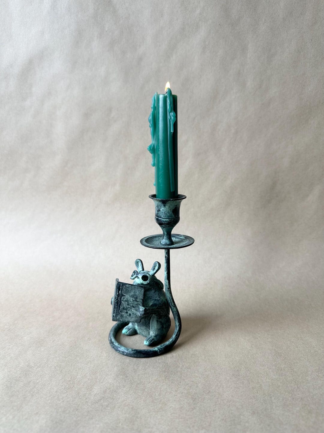 Vintage Verdigris Style Brass Reading Mouse Candle Holder - Etsy