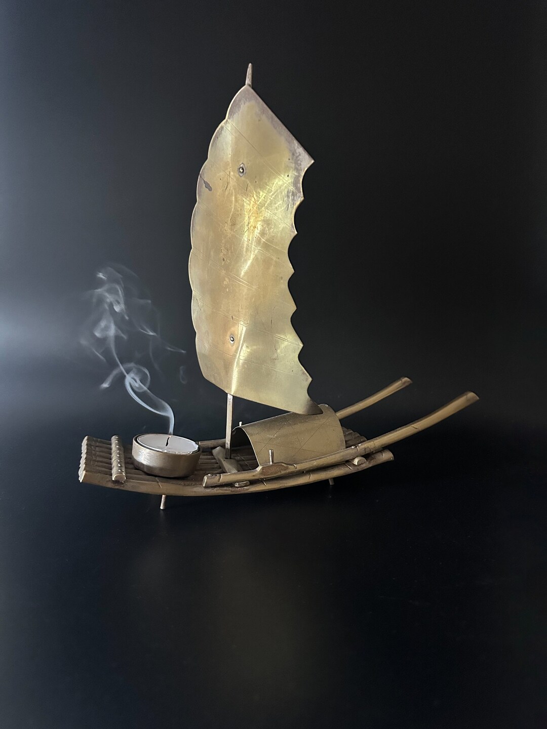 Rare and Very Unique Brass Boat Raft With Sail Tealight Candle Holder ...