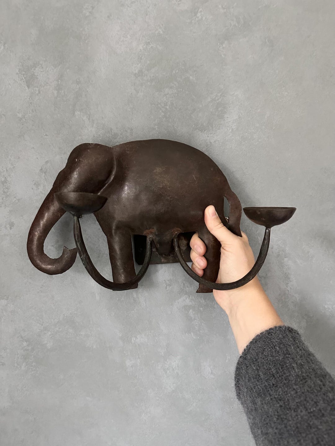 Unique Dark and Moody Metal Elephant Wall Sconce for Pillar Candles - Etsy