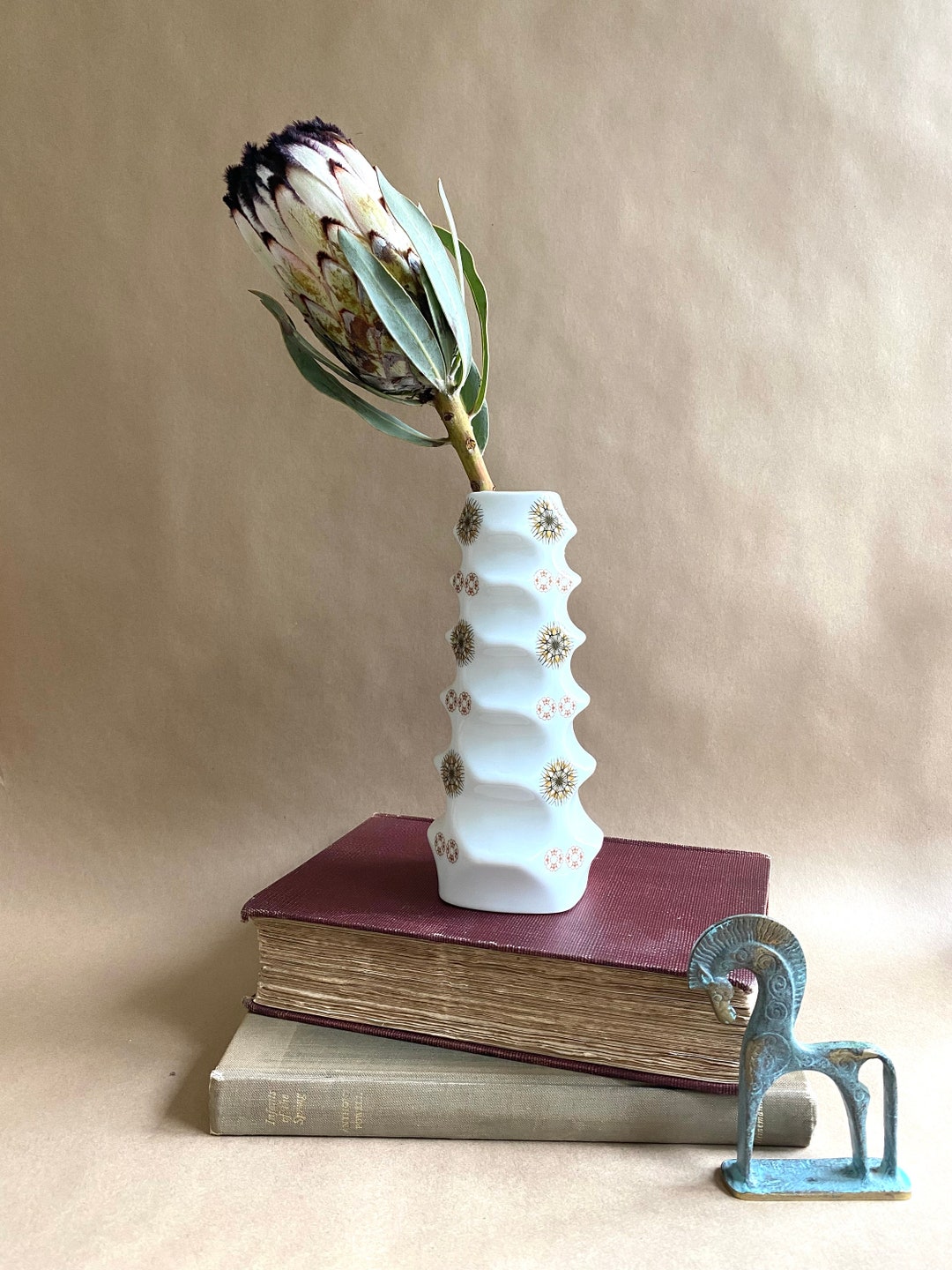 Mid Century Porcelain Spanish Vase With Atomic “spine Like” Design by ...