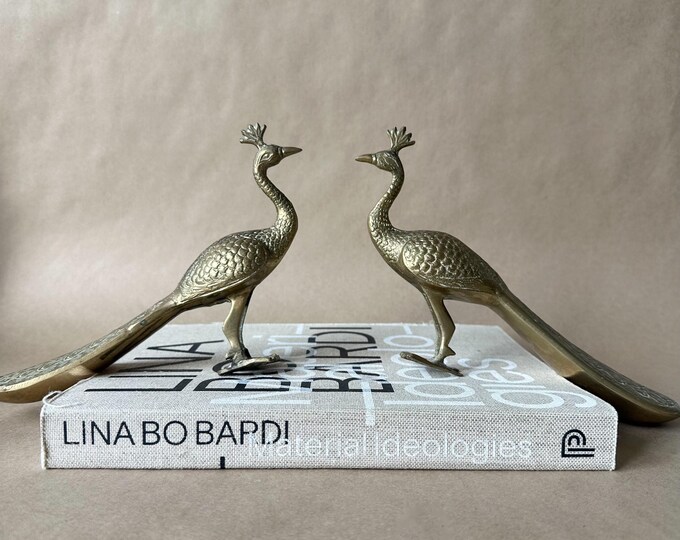 A Lovely Elegant Pair of Brass Mid-century Vintage Peacocks Figurines ...