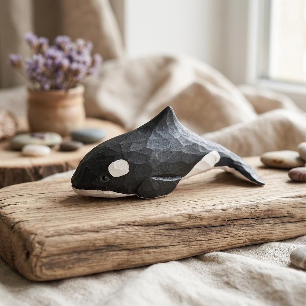 Hand Carved Wooden Orca Killer Whale Figurine Ocean Animal Wood ...